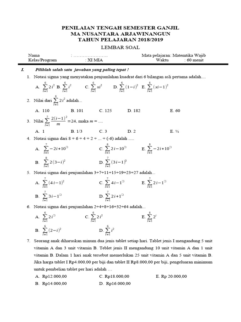 Soal Uts MTK WAJIB | PDF | Metode & Bahan Ajar