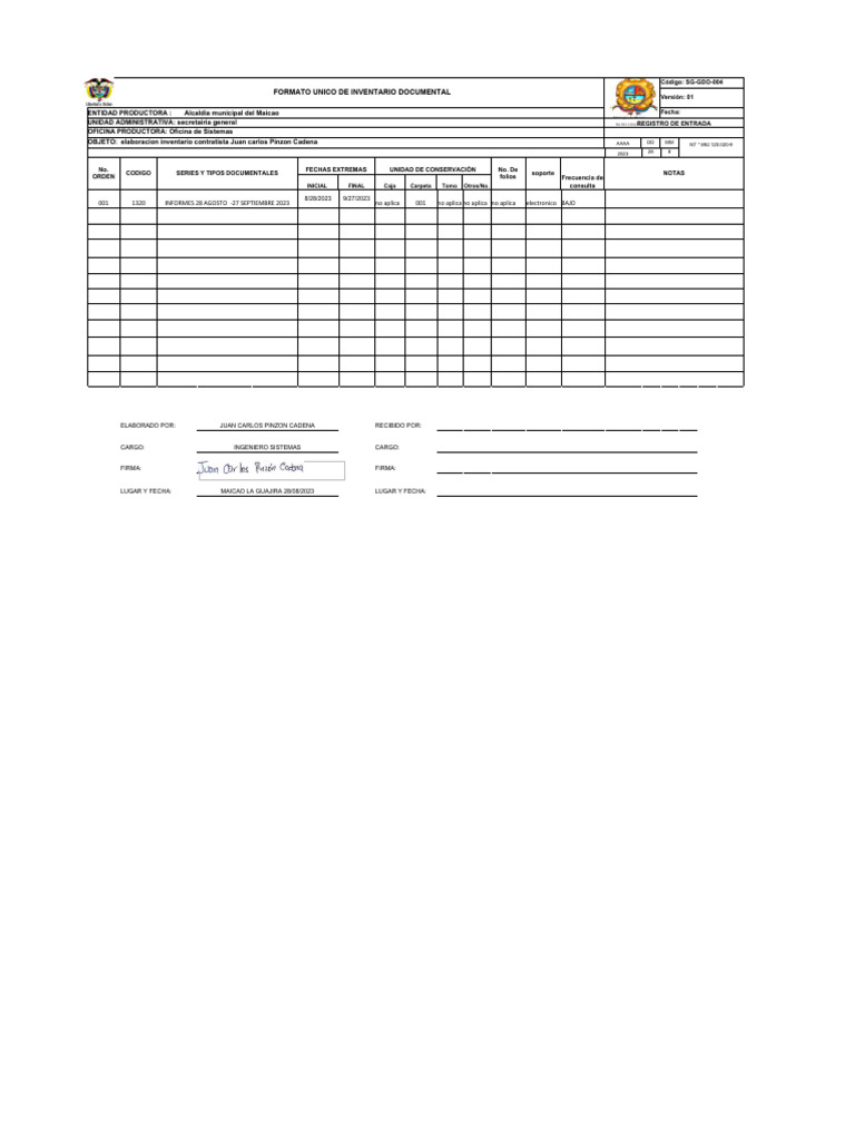 Fuid Formato de Inventario Unico Documental | PDF | Informática | Software
