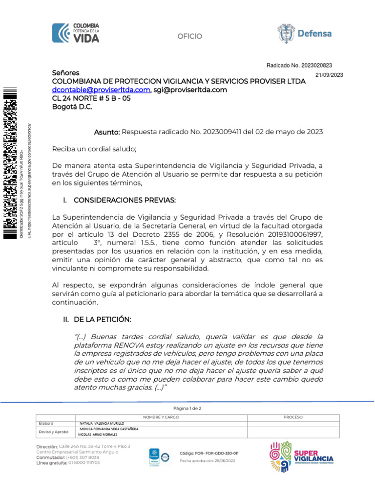 Radicado 2023020823 R2023009411 | PDF