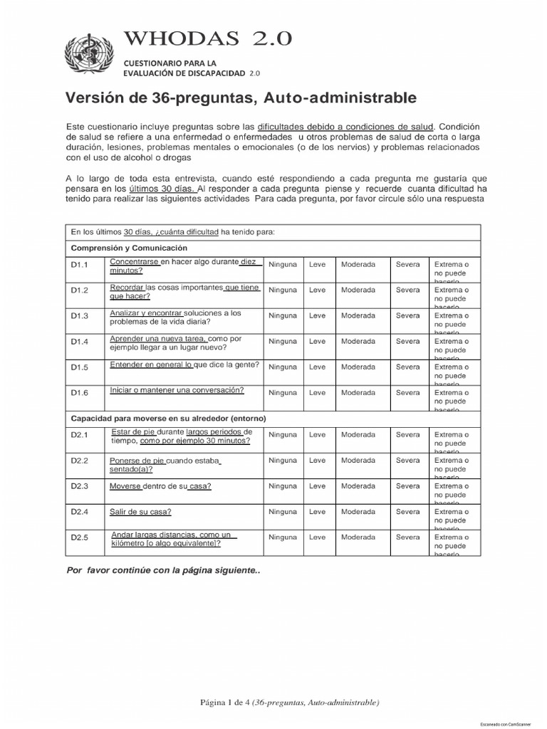 Whodas-2.0 36 Items 36 | PDF