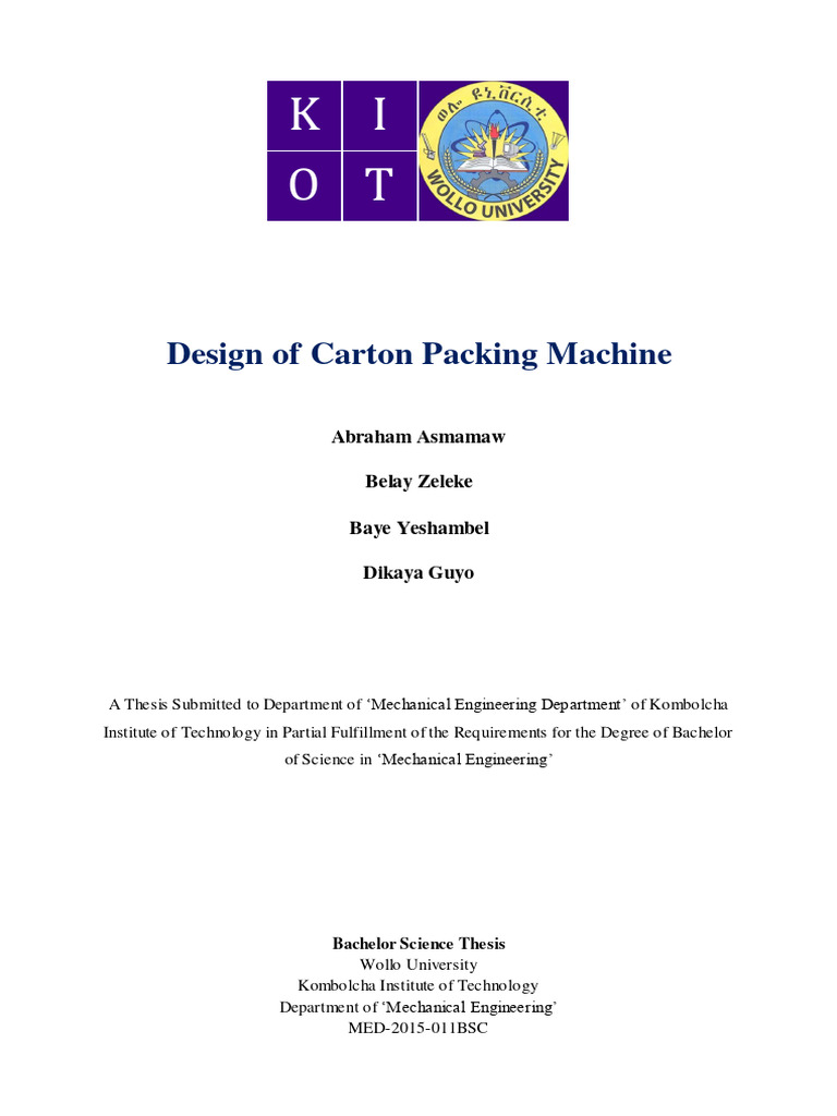 Carton Packing Machine Design Thesis | PDF | Art