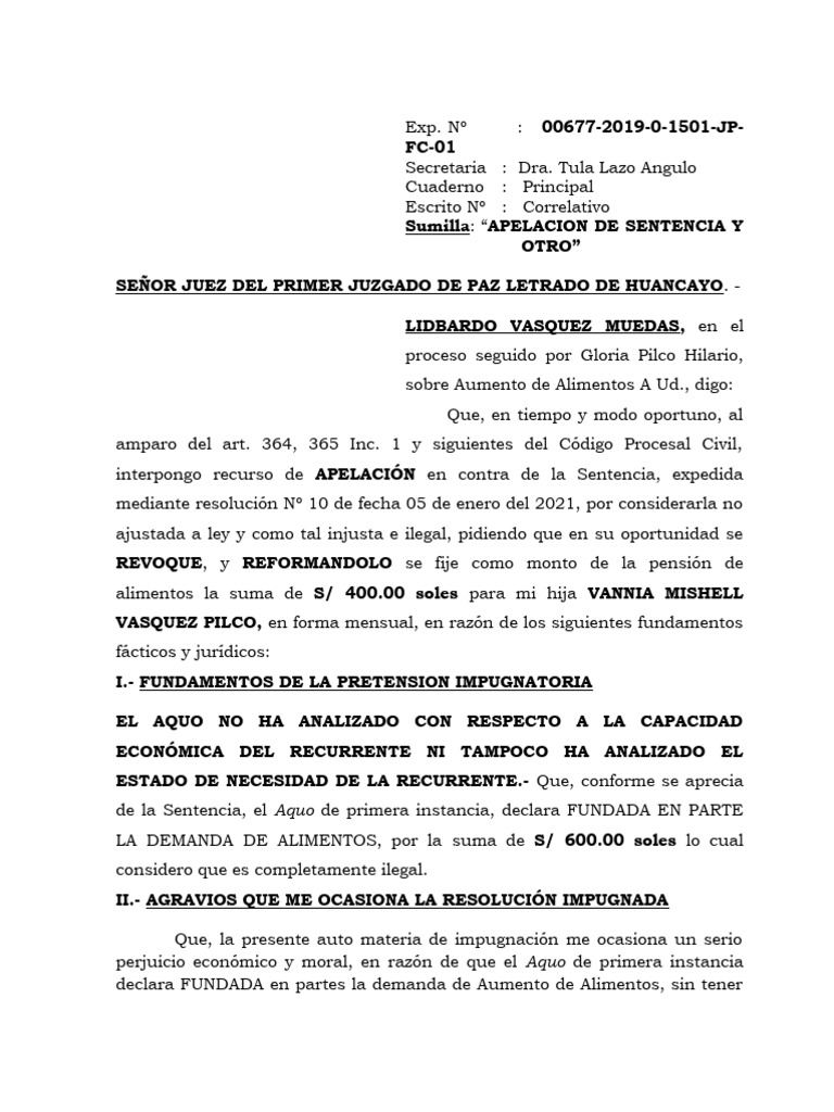 Apelacion de Sentencia Lidbardo | PDF | Apelación | Sentencia (ley)