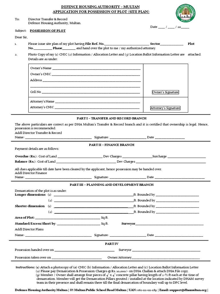 DHAM Possession Application Form | PDF