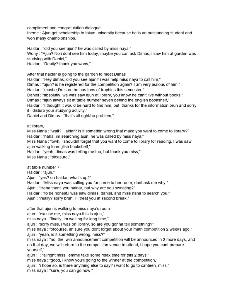 compliment and congratulation dialogue | PDF