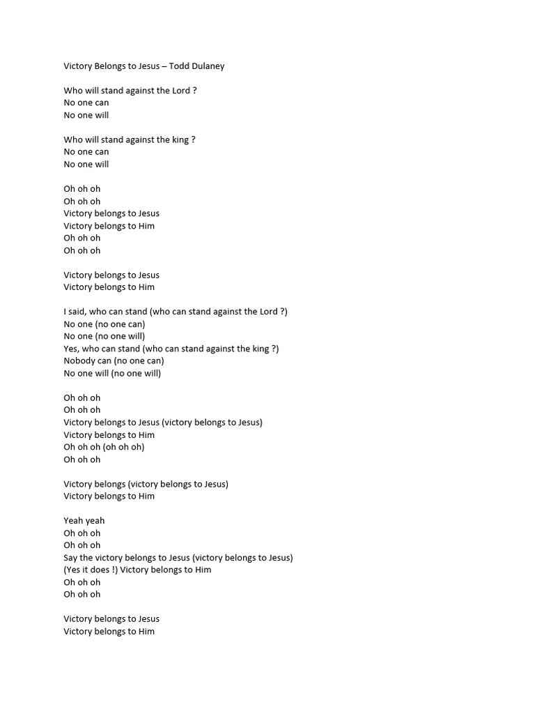 Victory Belongs To Jesus Todd Dulaney Pdf