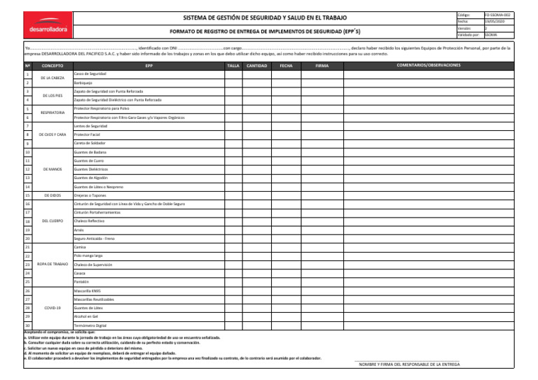 Fo-Ssoma-002 Formato de Entrega de Epps | PDF