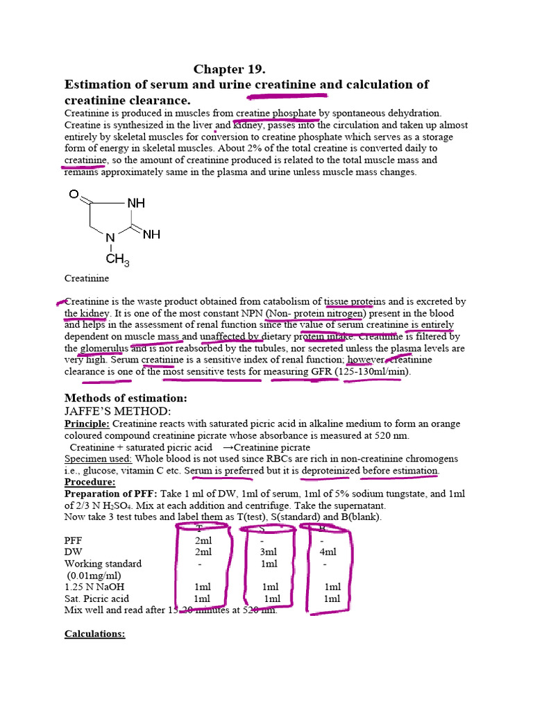 Estimation of Serum Creatinine | PDF