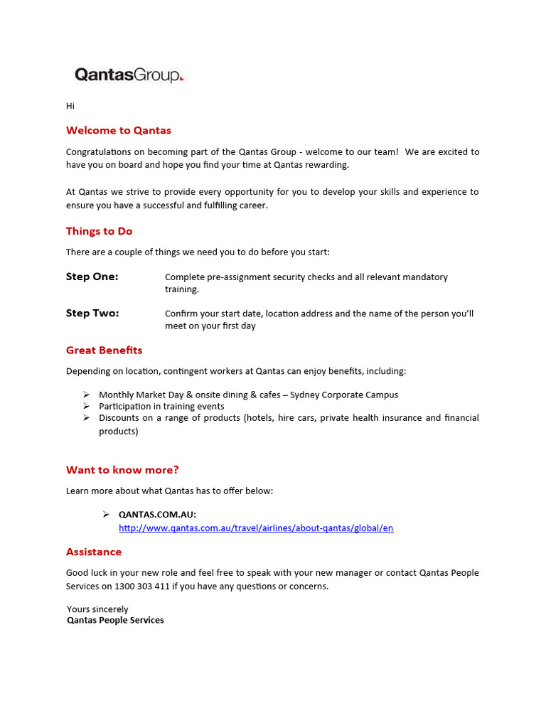 Welcome Guide for New Qantas Employees | PDF | Career & Growth