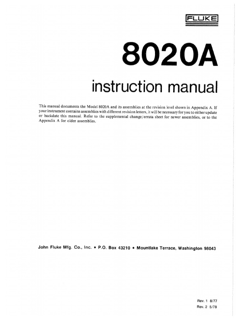 FLUKE 8020A Instruction Manual and Errata 1 1978-05 | PDF