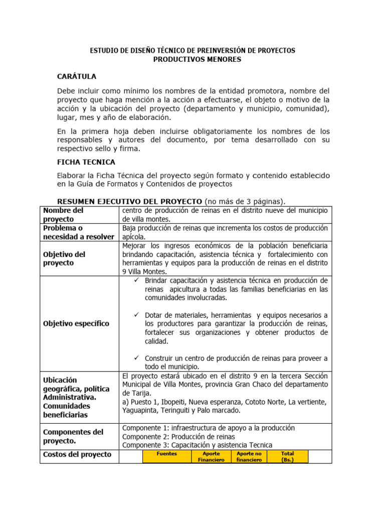 ESTUDIO DE DISEÑO TÉCNICO DE PREINVERSIÓN DE PROYECTOS PRODUCTIVOS ...