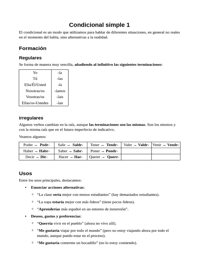 Condicional Simple 1 Indicativo | PDF