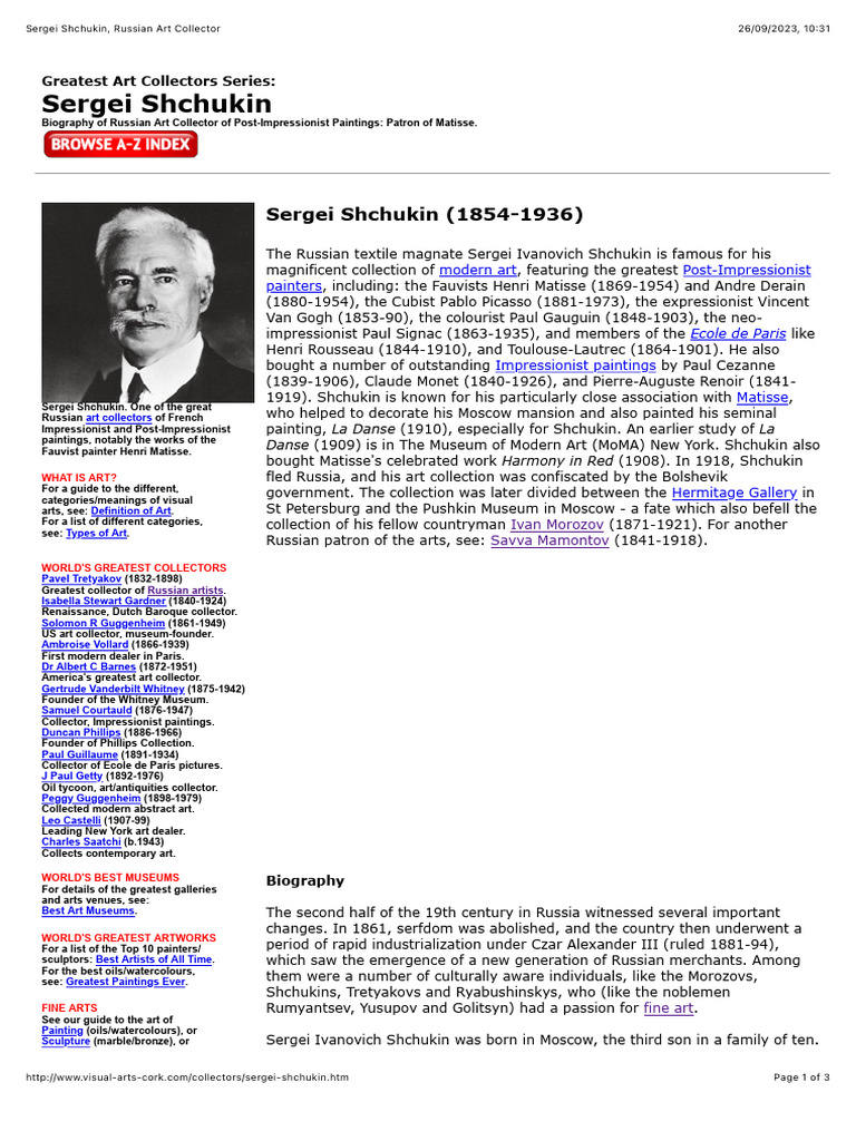 Sergei Shchukin, Russian Art Collector | PDF