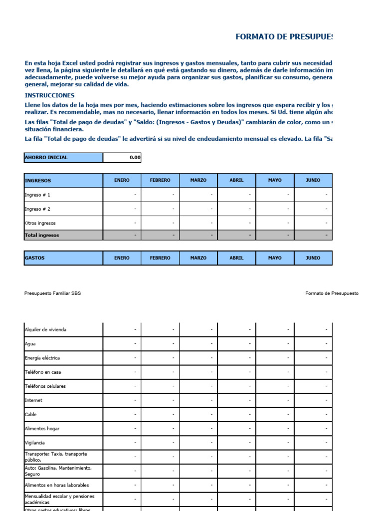 SBS Presupuesto Familar | PDF