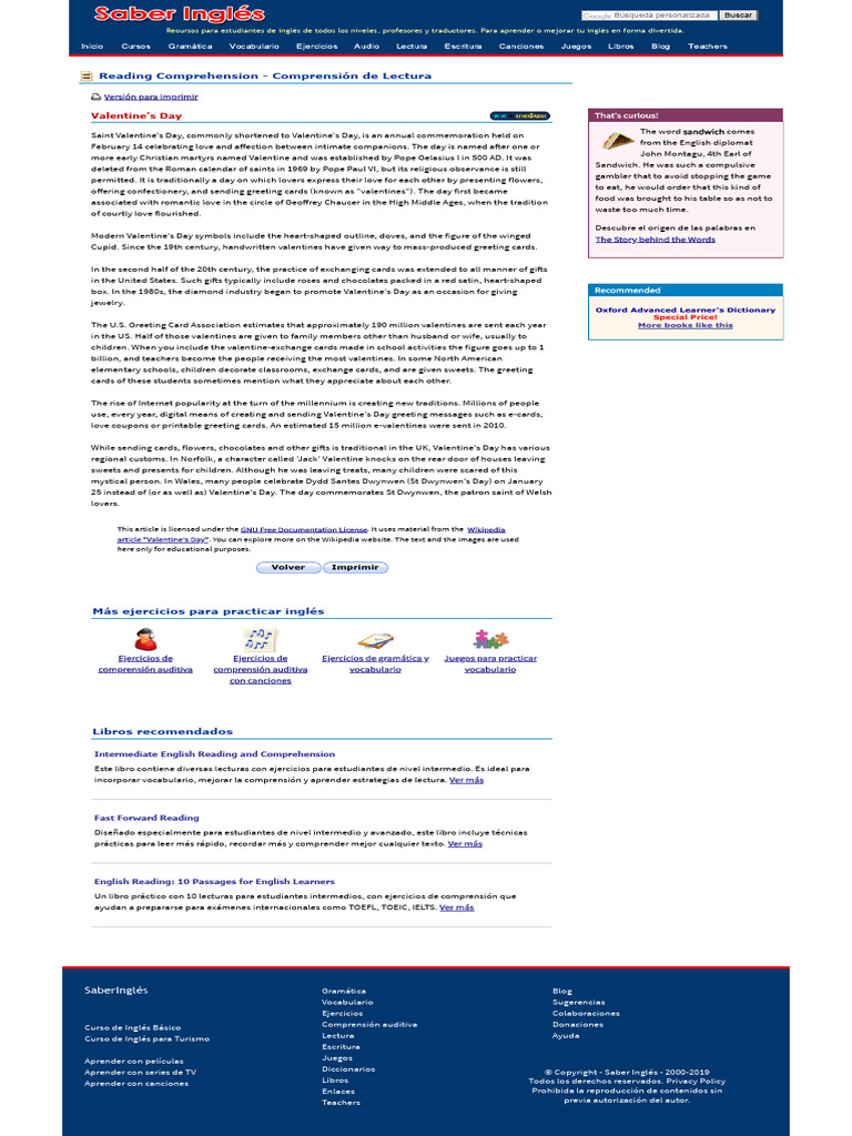 English Reading Comprehension - Comprensión de lectura en inglés | PDF