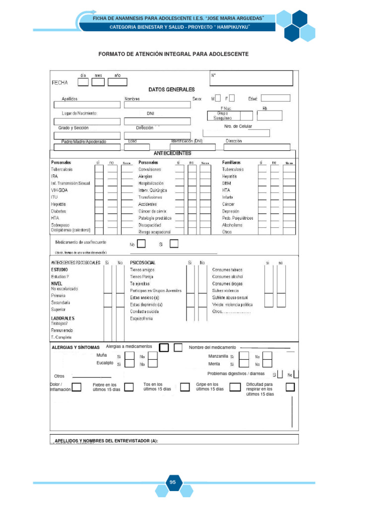 Ficha de Anamnesis en Jovenes Jma | PDF