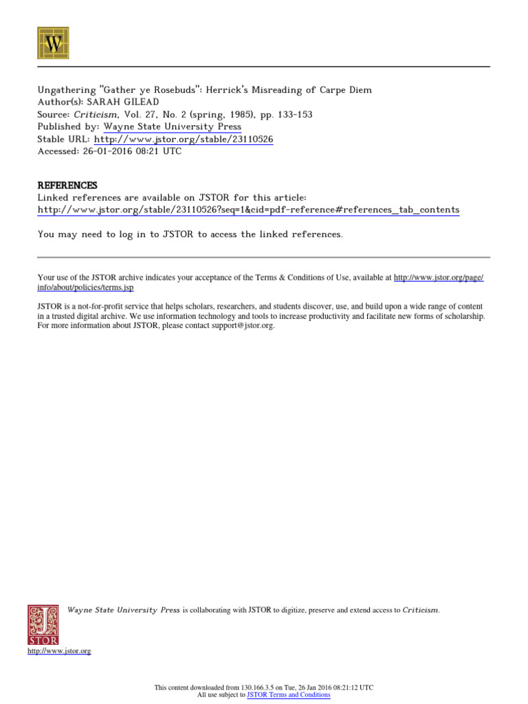 Herrick and Carpe Diem | PDF | Poetry | Horace