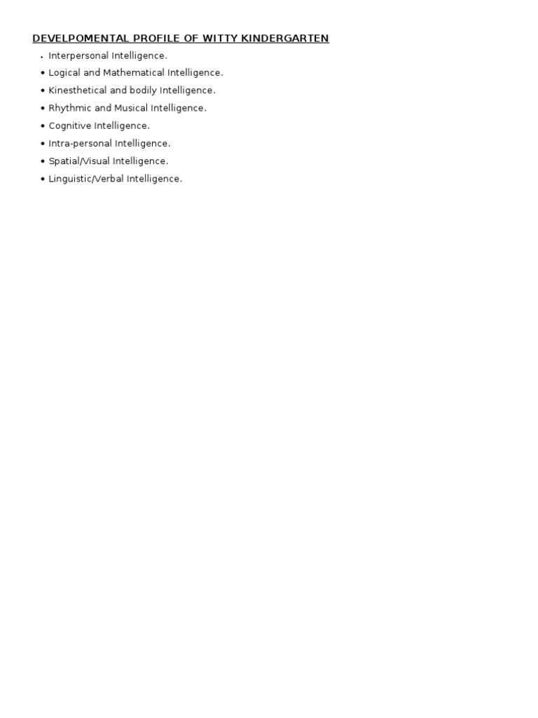 Witty Kindergarten Developmental Profile | PDF