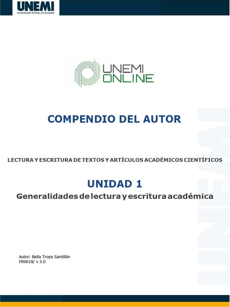Compendio de LECTURA Y ESCRITURA Unidad 1 | PDF