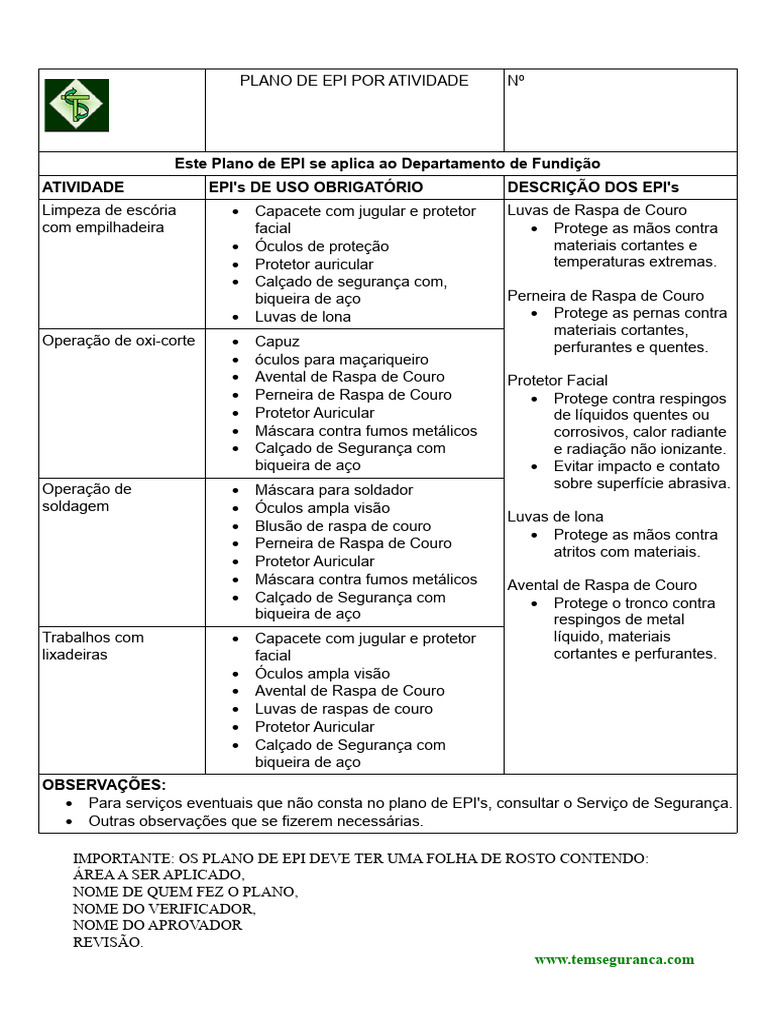 Modelo Plano de EPI | PDF