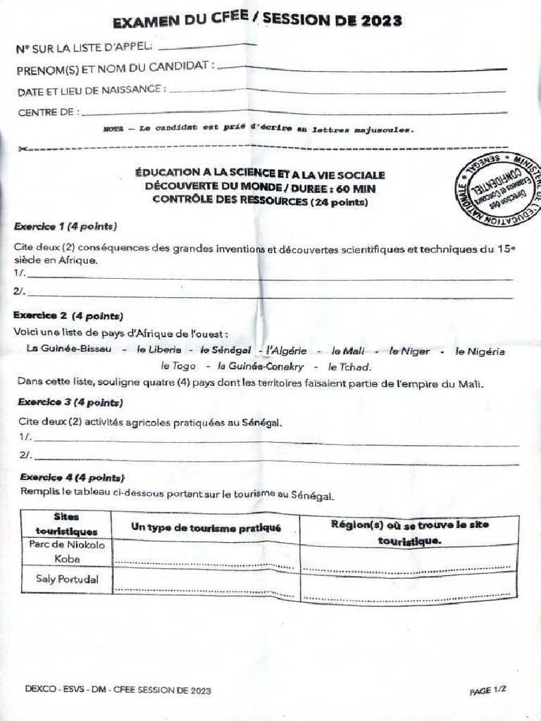 PREUVE CFEE 2023 DÉCOUVERTE DU MONDE CONTRÔLE DES RESSOURCES | PDF