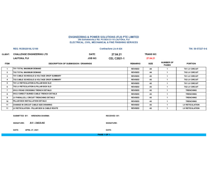 Drawing Transmittal - Challenge Subdivision 27.04.21 | PDF