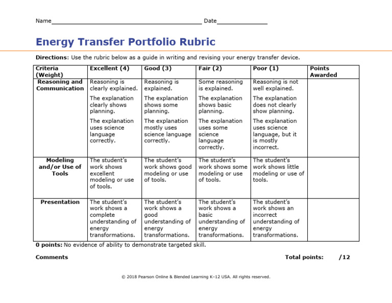 Energy Transfer Rubric | PDF