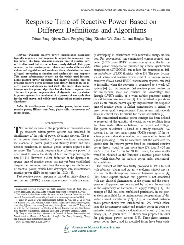 IEEE - Response Time of Reactive Power Based On Different Definitions and Algorithms | PDF ...