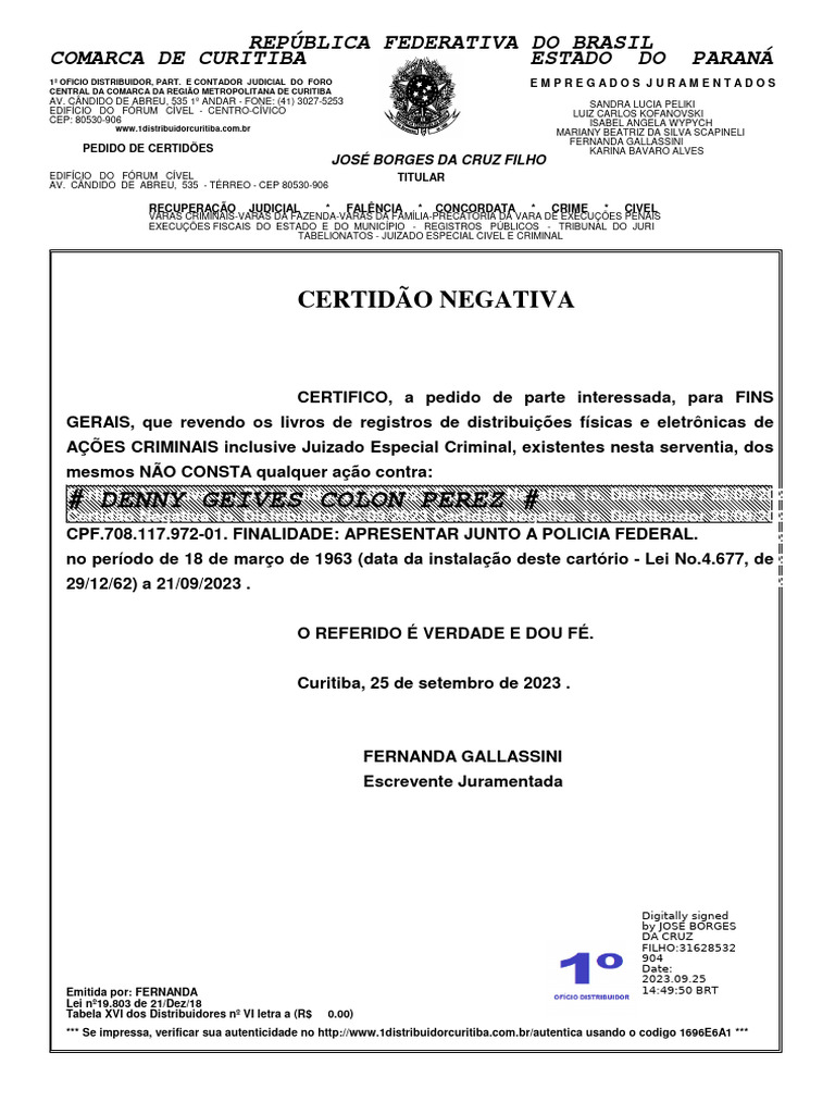 Certidão Negativa de Ações em Curitiba | PDF