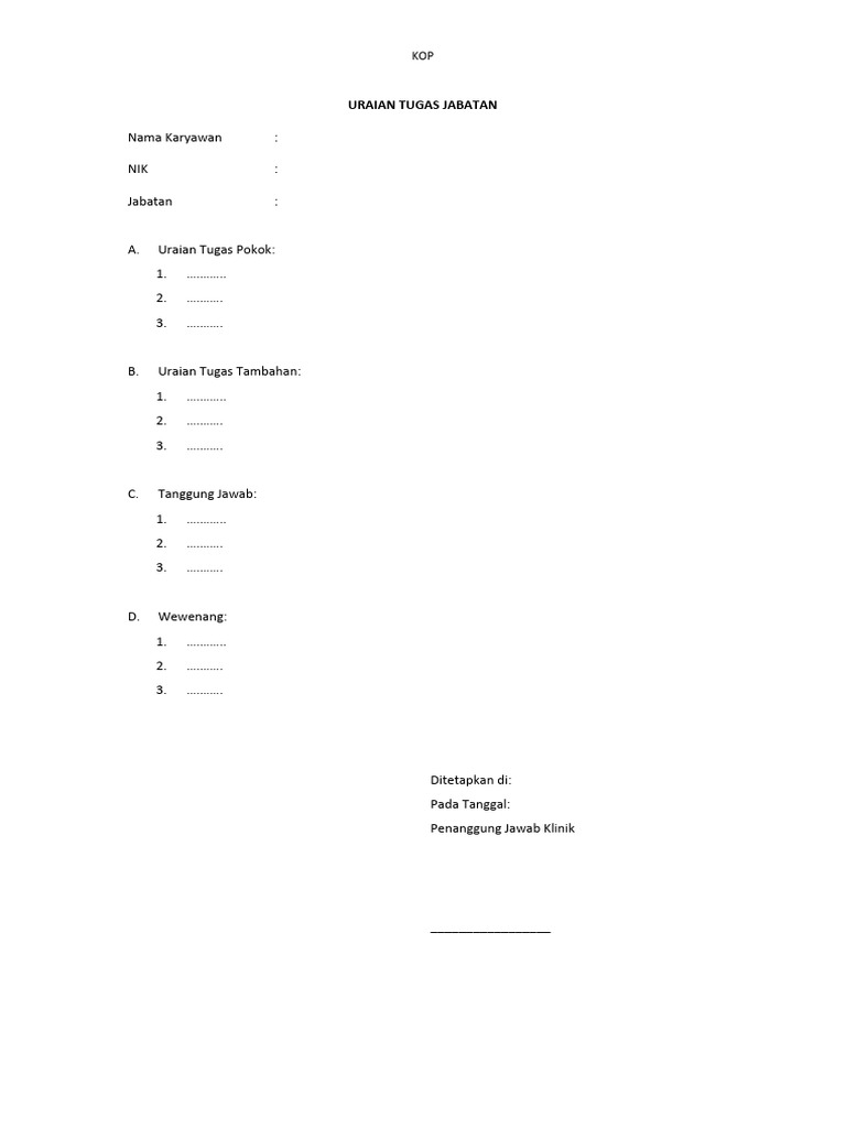 Contoh Uraian Tugas Jabatan | PDF