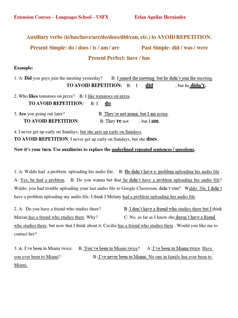Auxiliaries To Avoid Repetition | PDF | Art
