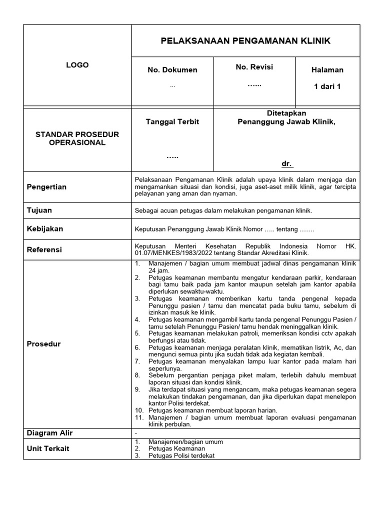 Spo Pelaksanaan Pengamanan Klinik | PDF