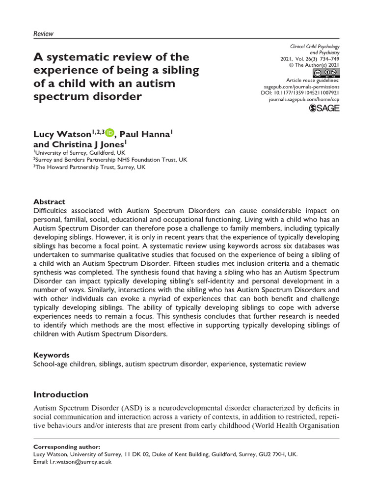 A Systematic Review of The Experience of Being A Sibling of A Child ...