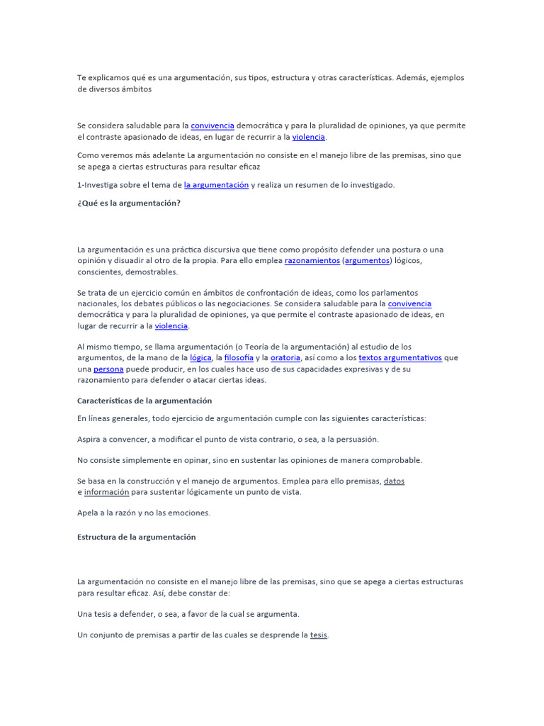 Argumentacion Que Es Concepto Tipos y Caracteristicas | PDF
