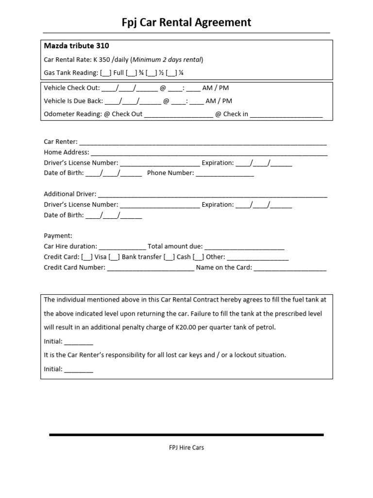 FPJ Car Rental Agreement | PDF