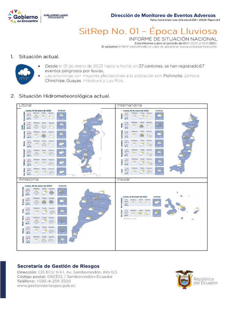 SITREP Nro. 01 Epoca Lluviosa 01012023 16012023f | PDF