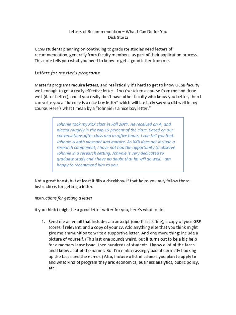 Letters of Recommendation | PDF