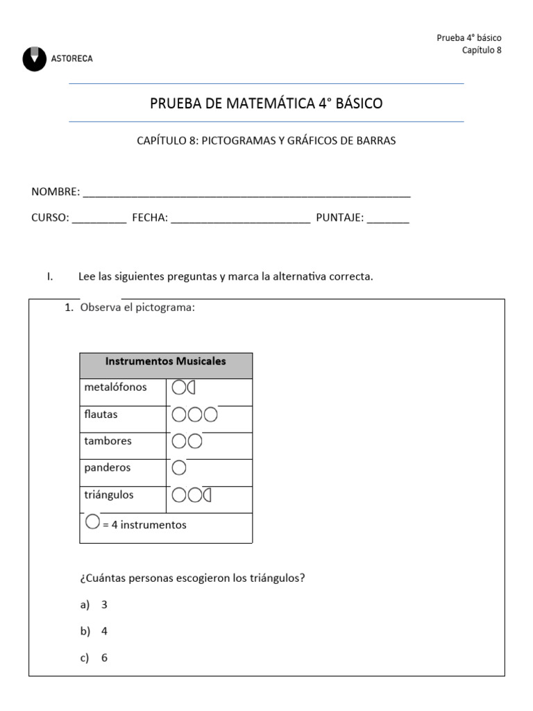 Prueba 4º CAP 8 Pictogramas y Gráficos de Barra | PDF