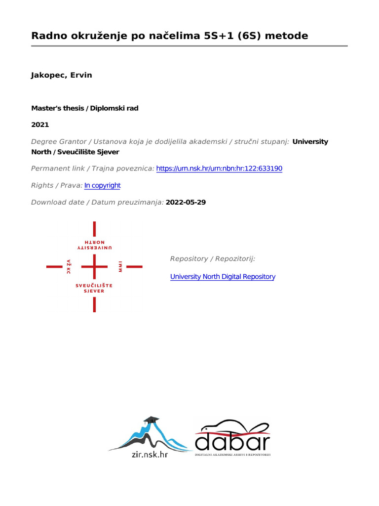 Radno Okruzenje Po Nacelima 5s1 6s Metode Jakopec | PDF