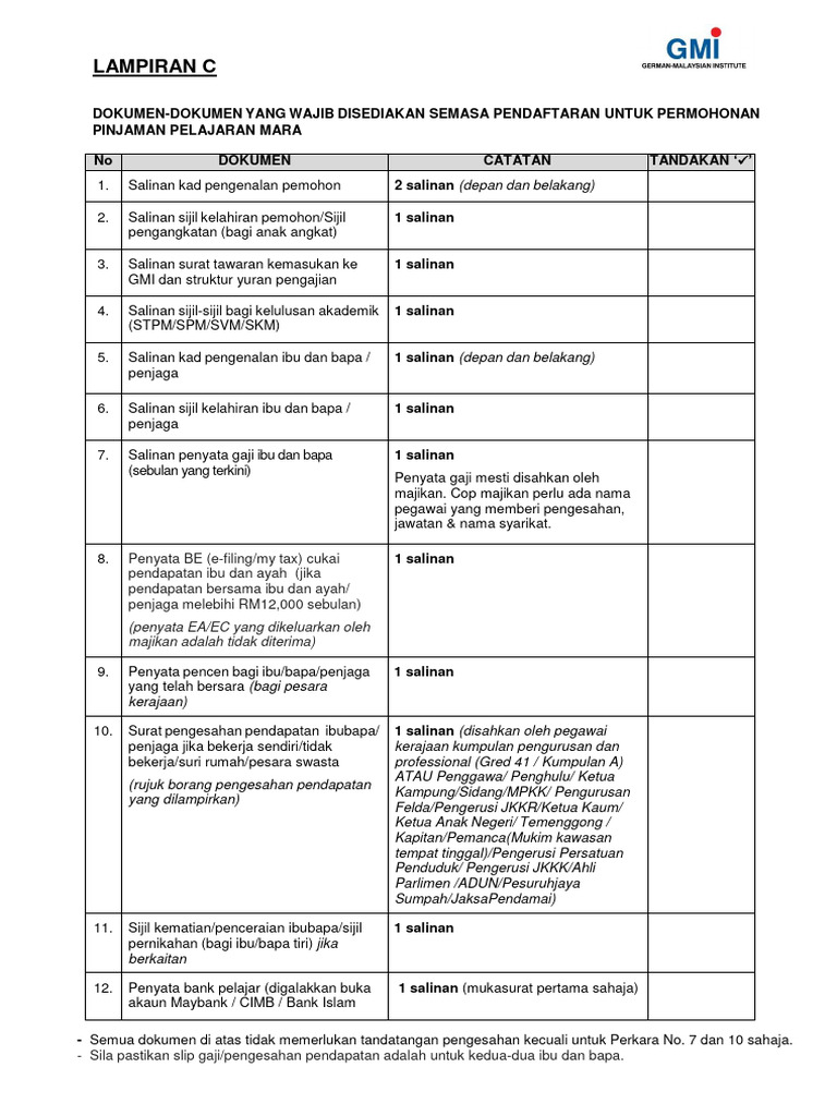 Lampiran C Dokumen Untuk Permohonan Pinjaman Pelajaran Mara | PDF