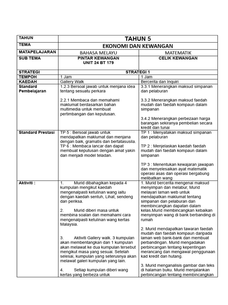 Pendekatan Bertema BM Tahun 5 Tema Ekonomi | PDF