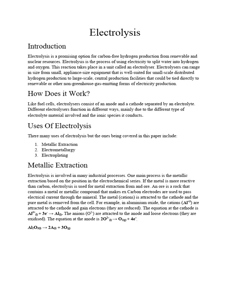 Electrolysis | PDF | Science & Mathematics | Technology & Engineering