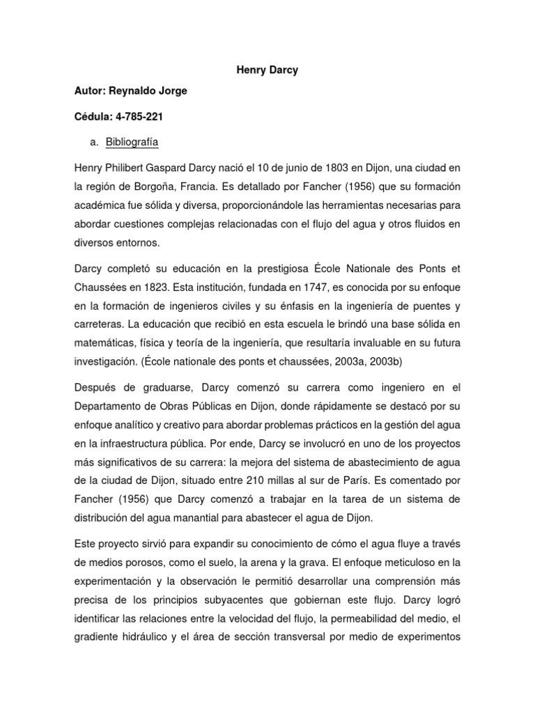 Informe 4 - Biografía de Henry Darcy | PDF