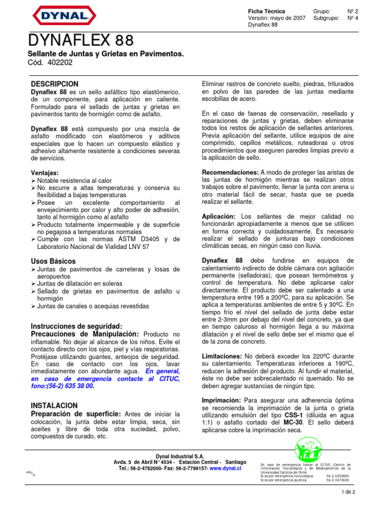 DYNAFLEX 88 Ficha Tecnica | PDF | Hormigón | Química