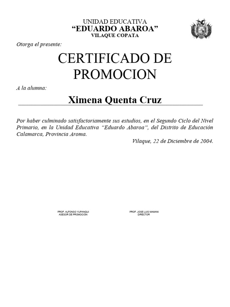 Certificado de promocion | PDF