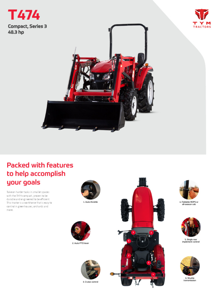 TYM T474 Compact Tractor Overview | PDF | Tractor | Loader (Equipment)