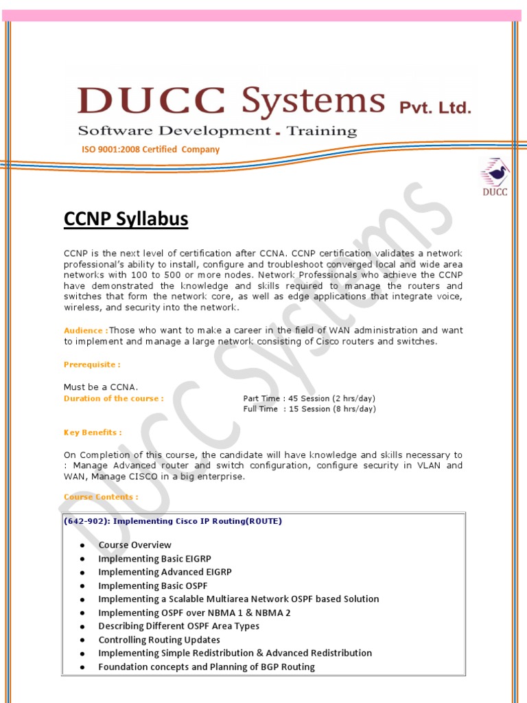 Ccnp Syllabus Pdf Cisco Certifications Computer Network