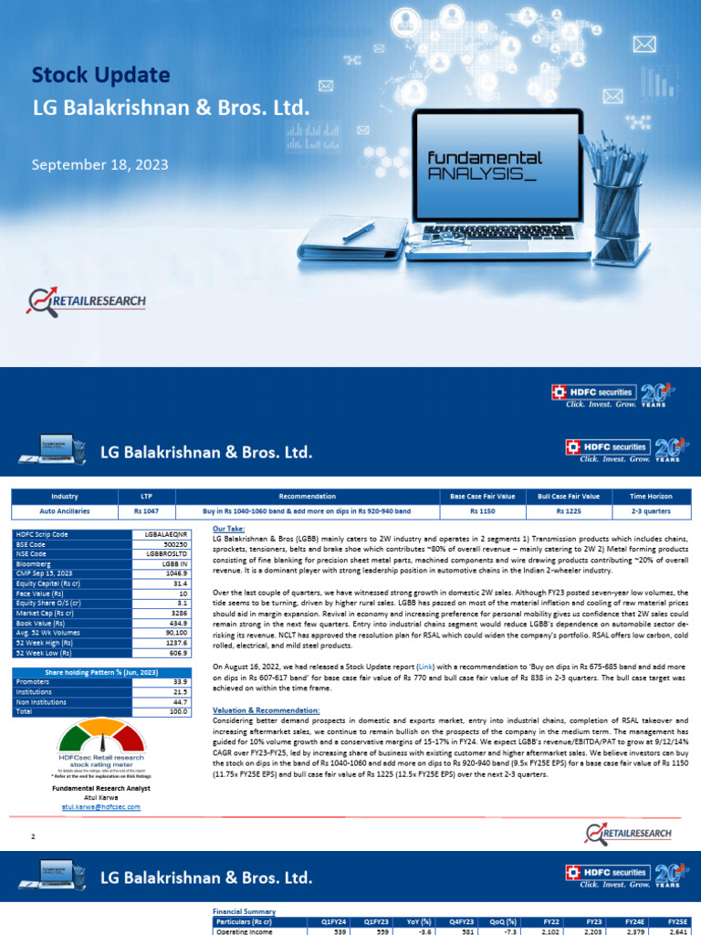 LG Balakrishnan Bros_HSL_180923_EBR | PDF | Securities (Finance ...
