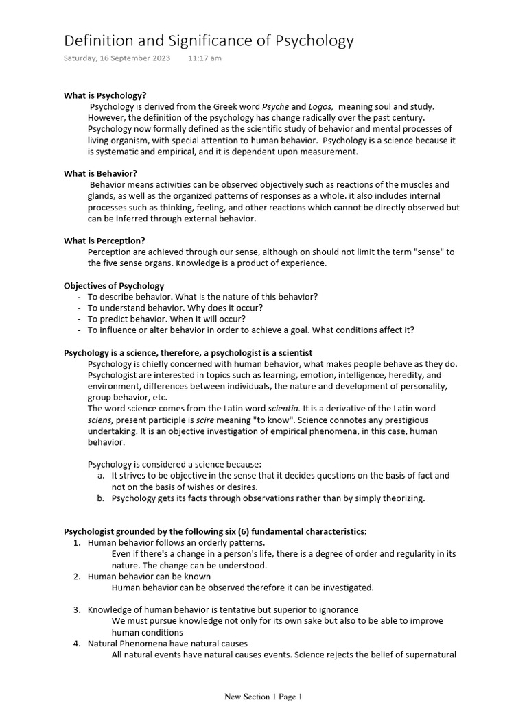Definition and Significance of Psychology | PDF | Psychology | Science