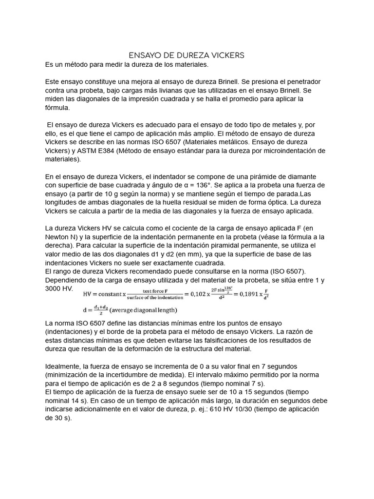 Ensayo de Dureza Vickers | PDF | Dureza | Ciencia de los Materiales