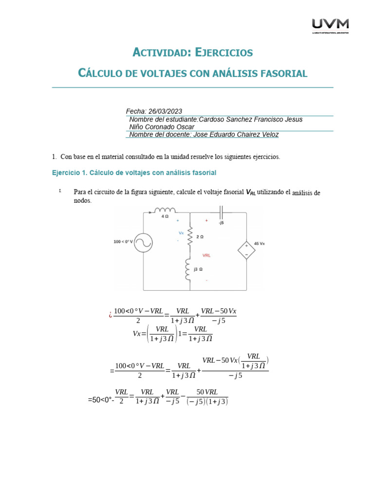 Cálculo de Voltajes Fasoriales | PDF | Ingenieria Eléctrica